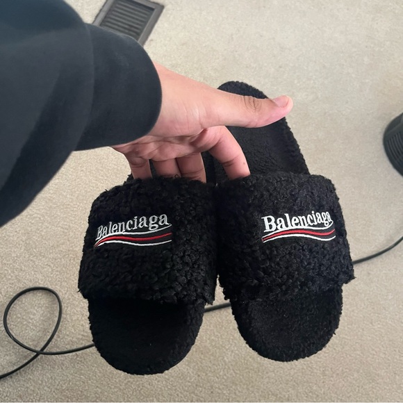 Balenciaga | Shoes | Balenciaga Black Fuzzy Slides | Poshmark